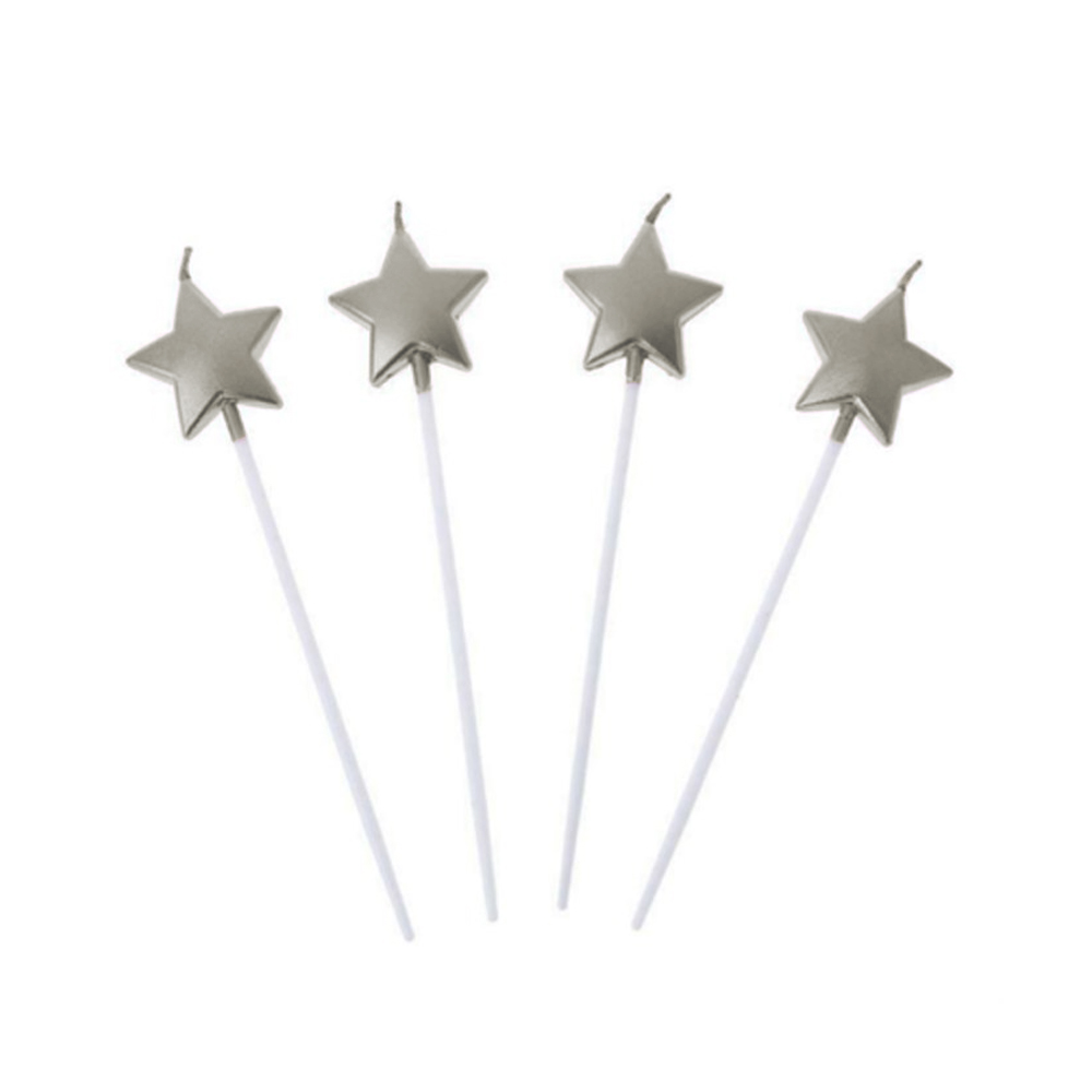 Metallic Silver Star Shaped Candles - Kikajoy Party Store